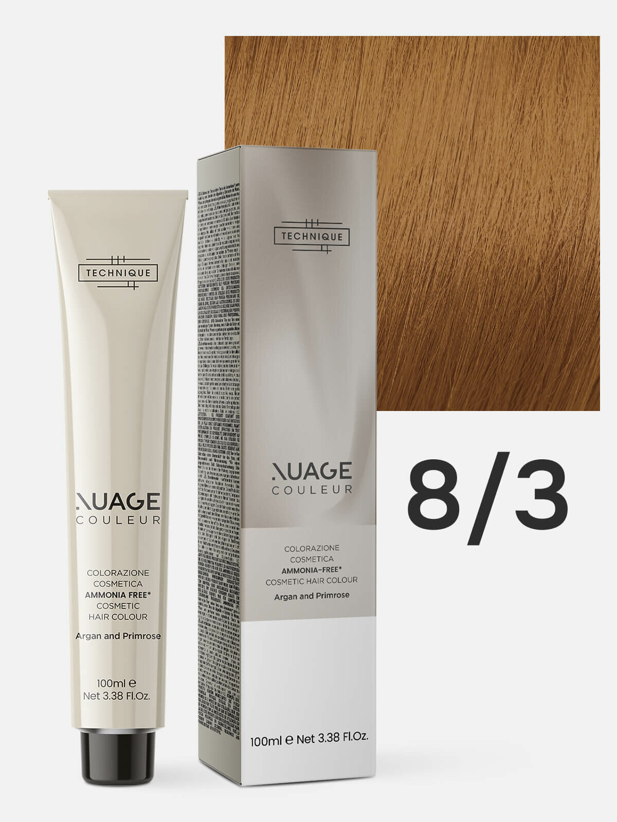 Крем - краска для волос профессиональная без аммиака Technique Nuage Ammonia Free Hair Color Cream 8.3 Светлый русый Золотистый, 100 мл