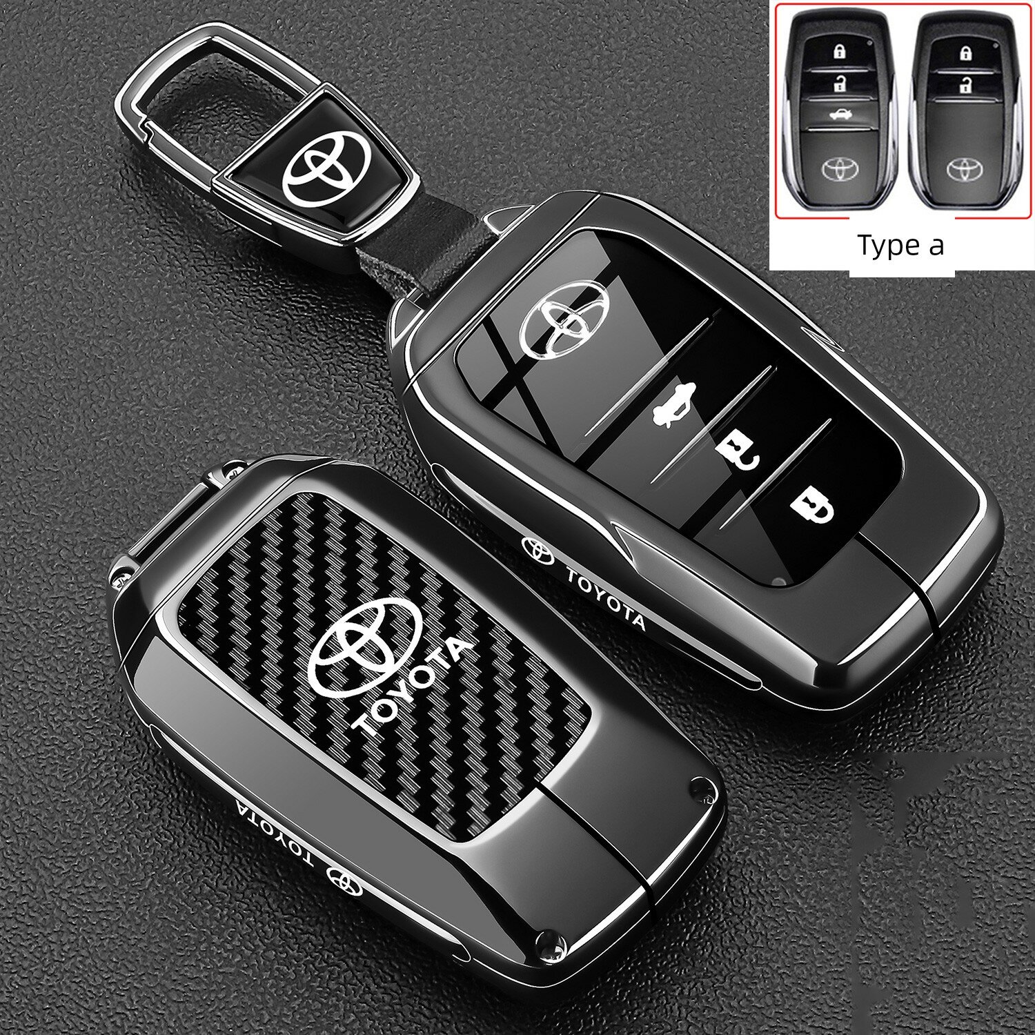 Чехол для ключа Toyota для RAV4, Venza и Corolla Cross - Текстура карбонового волокна с кожаной застежкой, долговечная