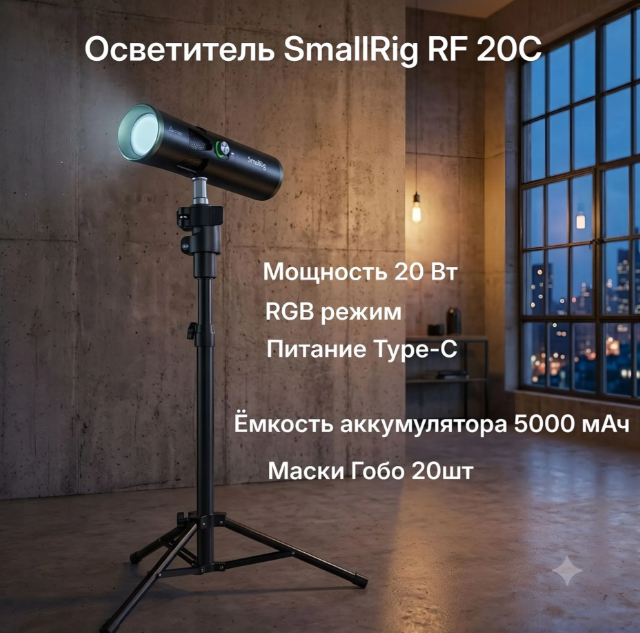 Фонарь Smallrig 5335 RF 20C 20W 5600К 5000mAh луч 24°-60° USB-C