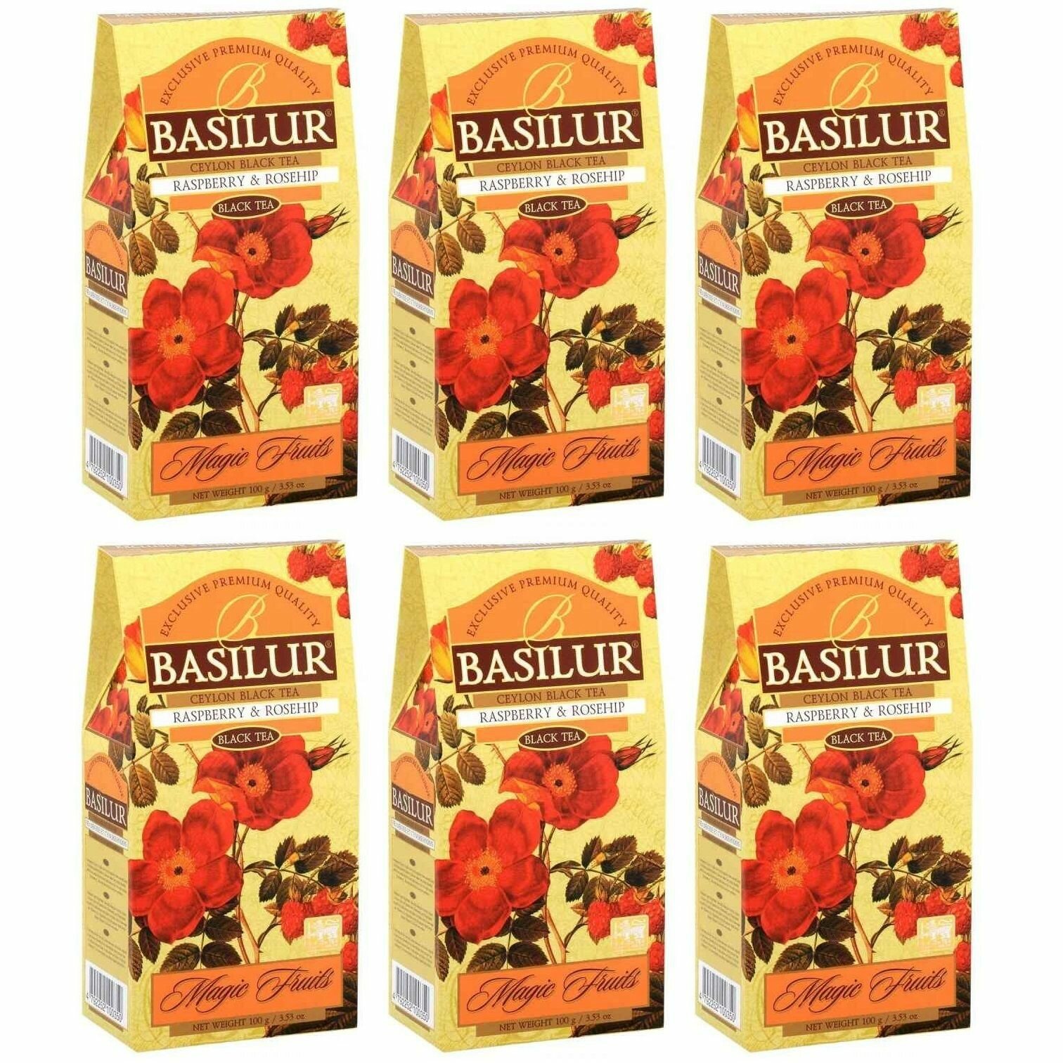 Basilur Чай черный листовой Малина и шиповник, 100 г, 6 шт в коробке