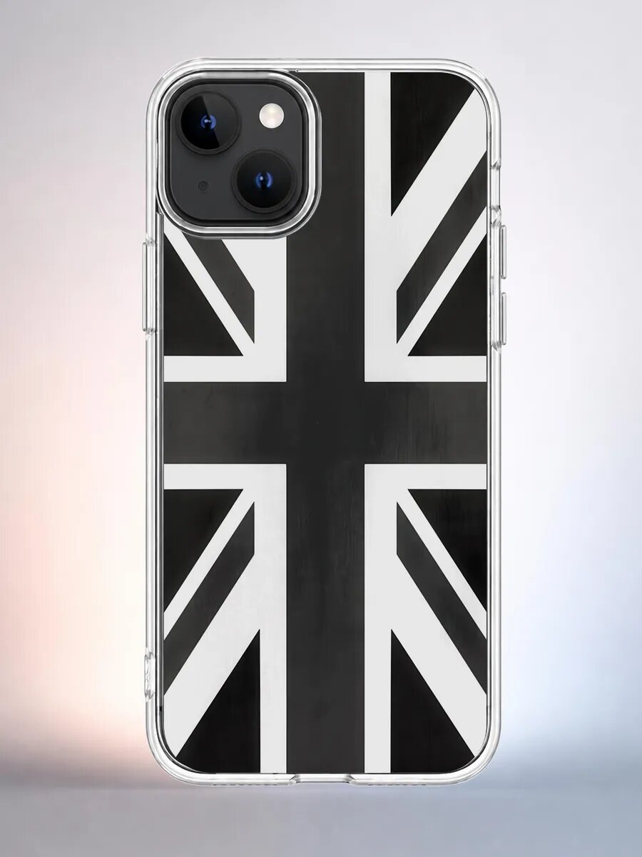 Чехол iPhone 15 британский флаг силиконовый прозрачный