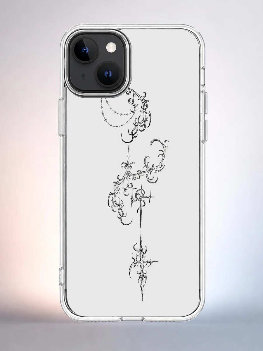 Чехол iPhone 15 готический орнамент силиконовый прозрачный