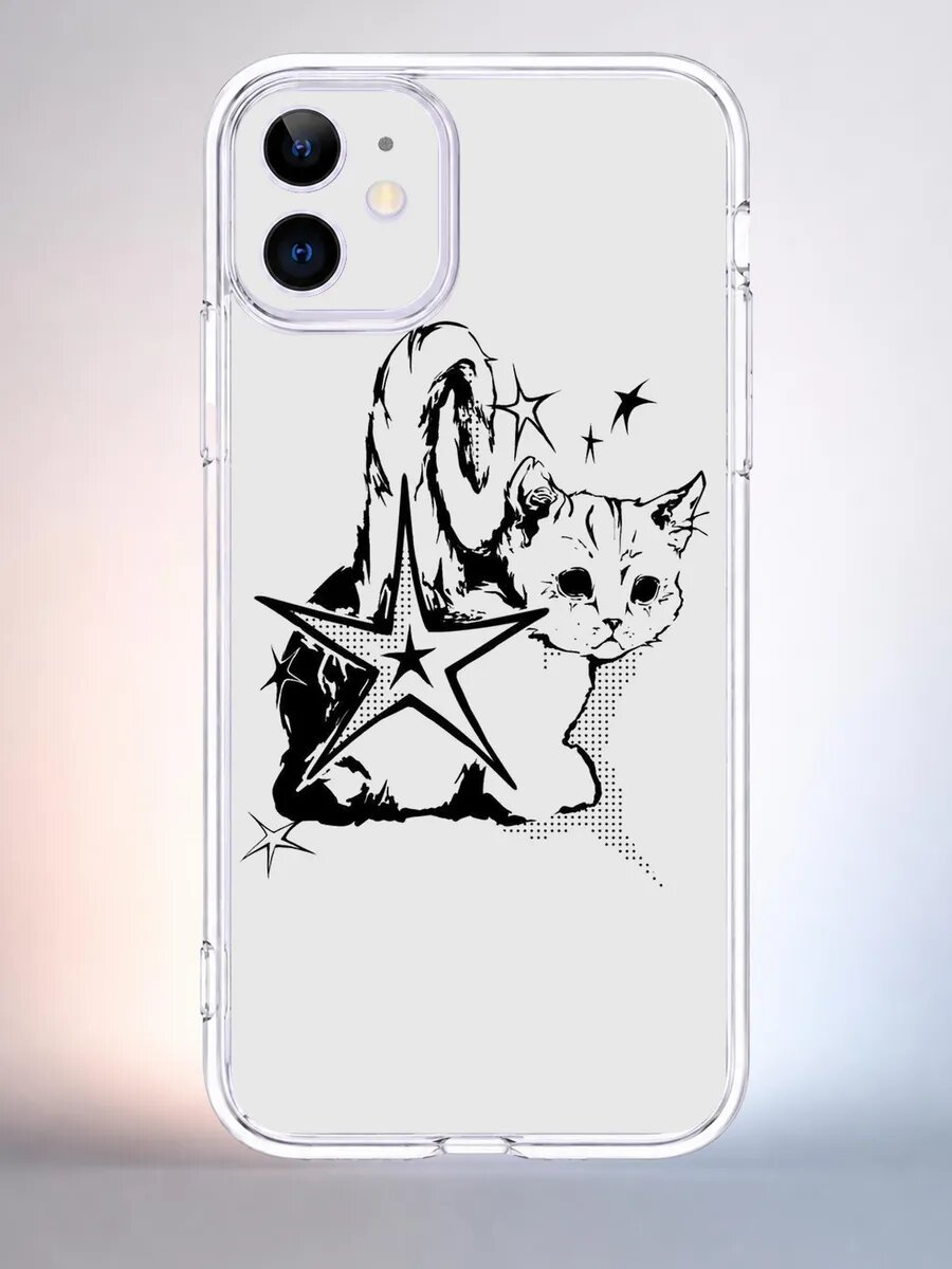 Чехол iPhone 11 котёнок и звезда силиконовый прозрачный