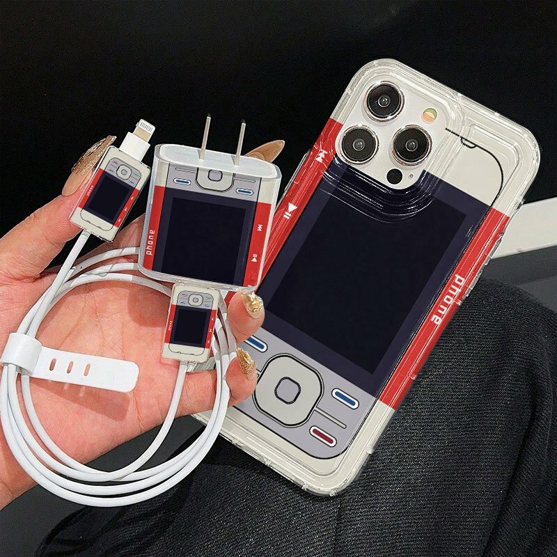 Набор из 5 чехлов для смартфона, прозрачный ретро-дизайн, с защитой для зарядки, кабеля и ремешком, TPU ударопрочный, смешанные цвета
