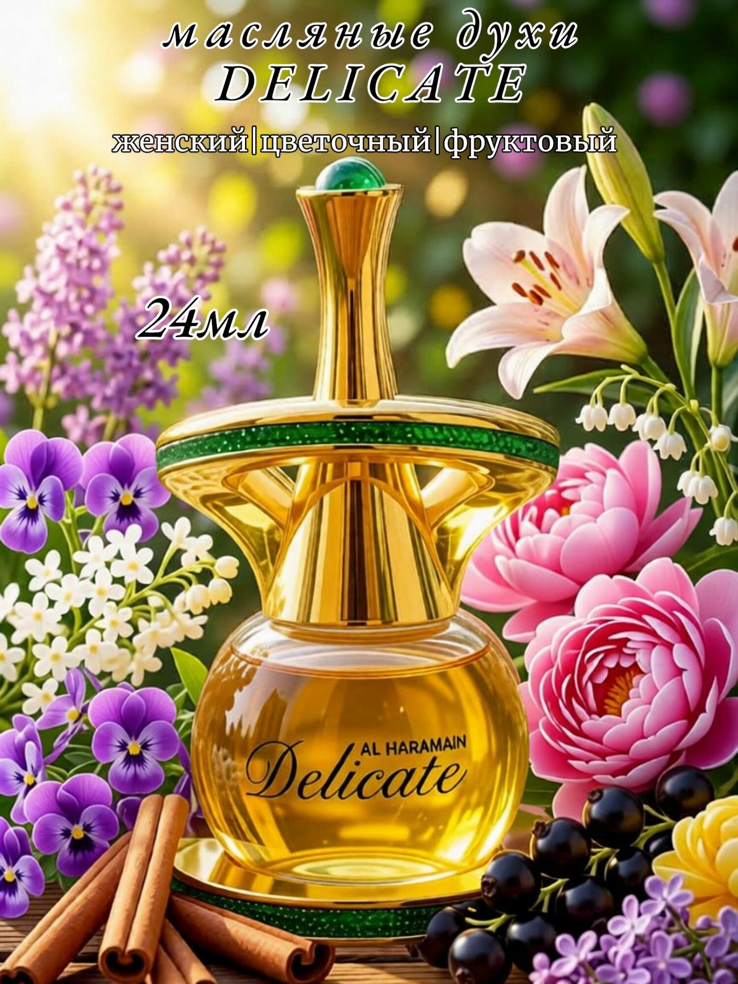 Арабские масляные духи DELICATE / Деликейт (24 мл) Al Haramain, женский, цветочный, фруктовый