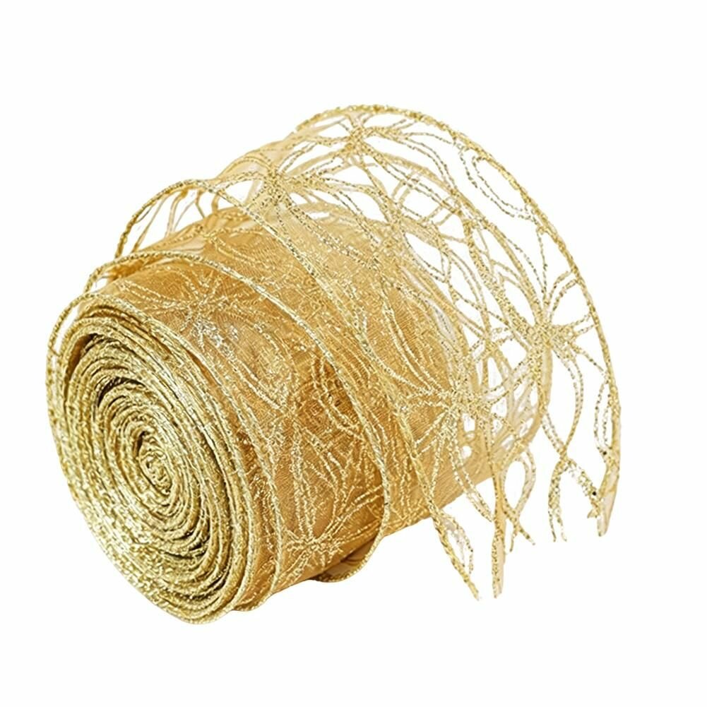 Ленточка для упаковки подарков, 200 см, с проволокой, золотистая, с блеском