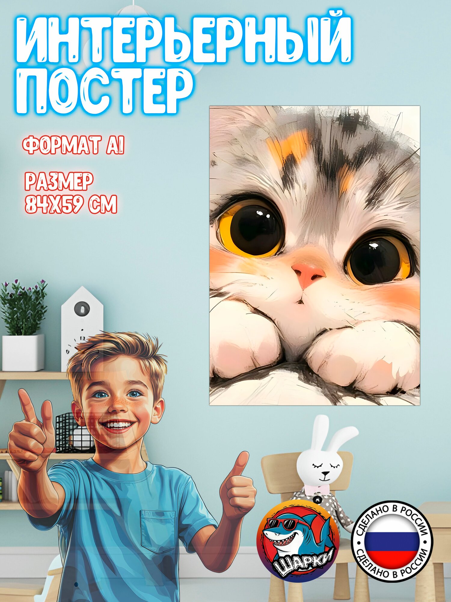 Постер на стену 84х59 см Котики