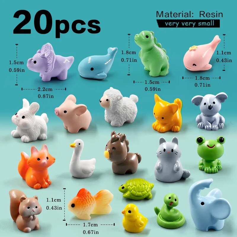 Мини-фигурки животных из смолы для сада - набор из 20 штук 20pcs Small Animal-b