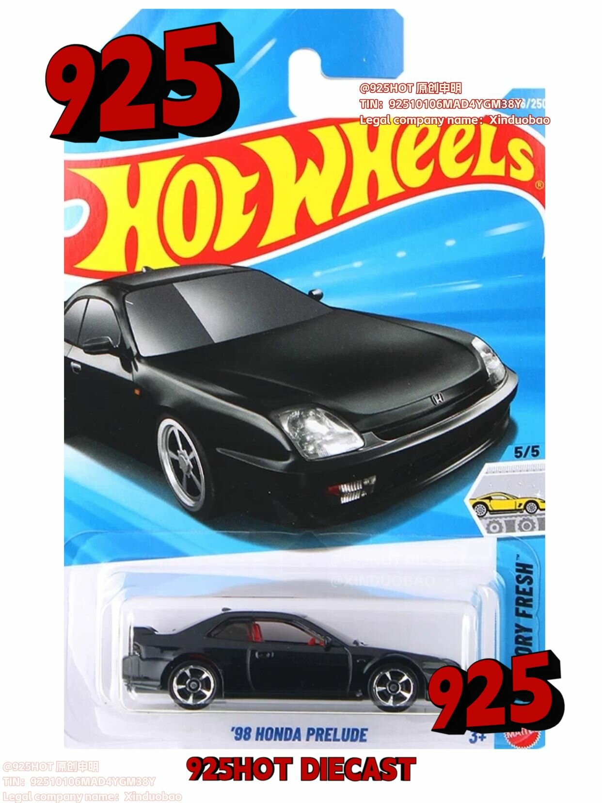 Машинка 925HOT WHEEL C4982 2026F 98 HONDA PRELUDE игрушечная машина
