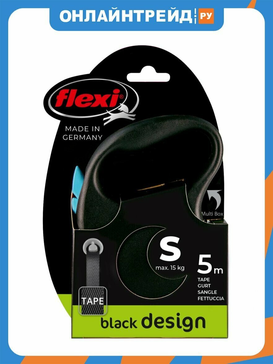 Поводок-рулетка Flexi Design tape S, 5 м, 15 кг, черно-синий