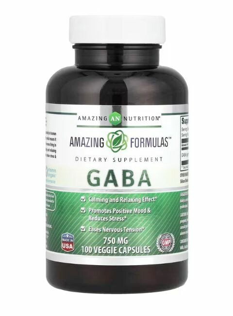 GABA (гамма-аминомасляная кислота) габа 750 мг, 100 вегетарианских капсул