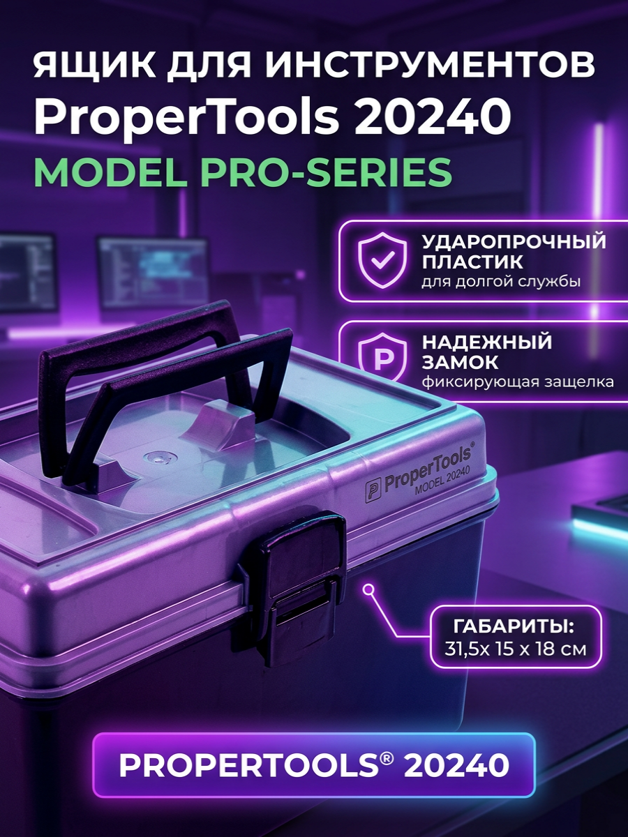Маленький ящик для инструментов и оснастки из ударопрочного пластика Propertools 20240, 31,5х 15 х 18 см
