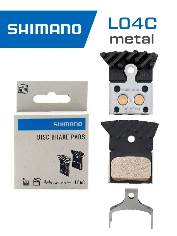 Тормозные колодки Shimano L04C BOX, металл, с радиатором, пара, с пружиной, для XT M8100, M7100, M9150, MR805