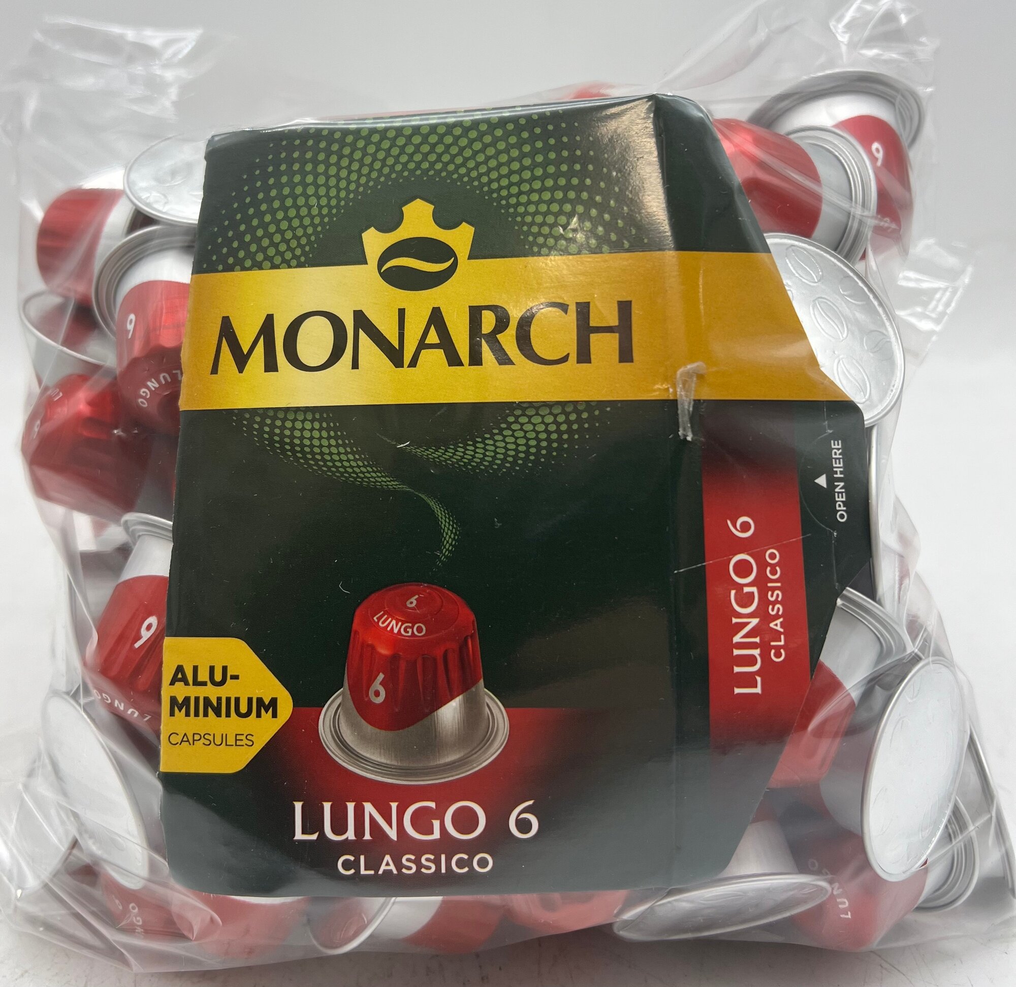 100 Капсул Кофе для кофемашин Nespresso Monarch "Lungo 6 Classico" Без Заводских коробок в zip-lock пакете. Интенсив 6