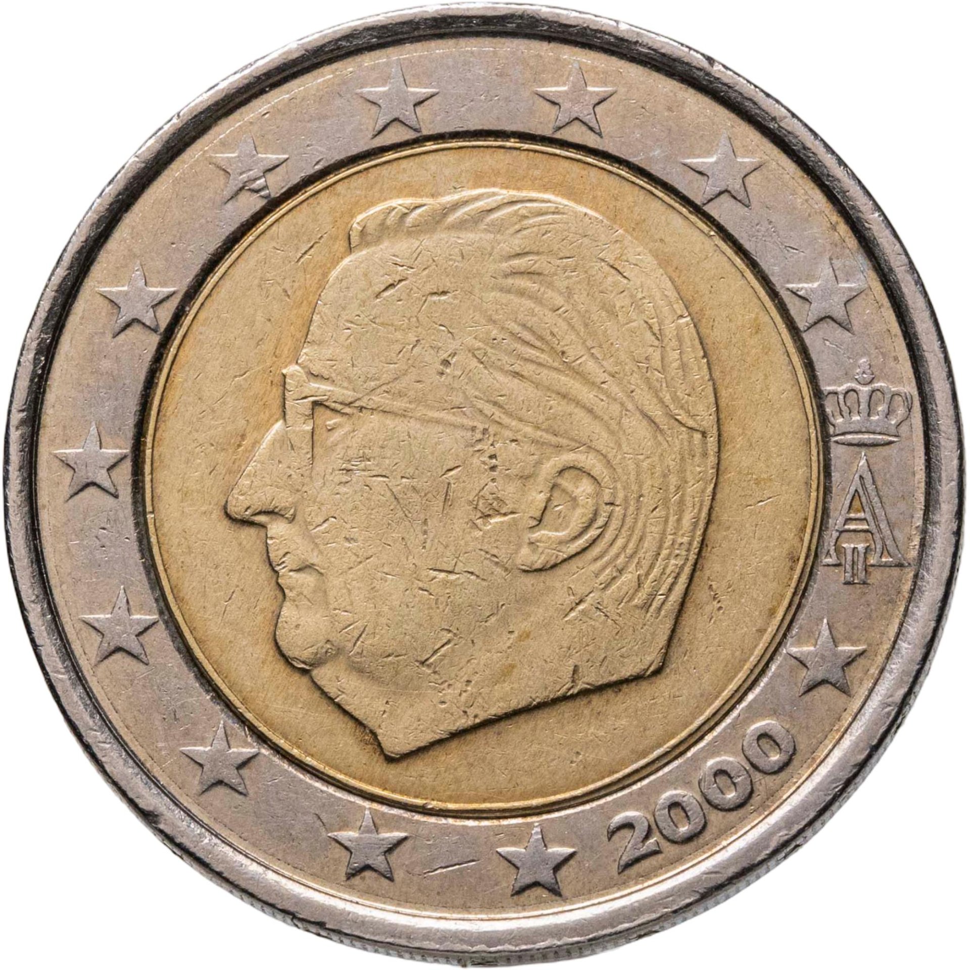 Бельгия 2 euro евро 2000, Биметалл, в сохранности VF