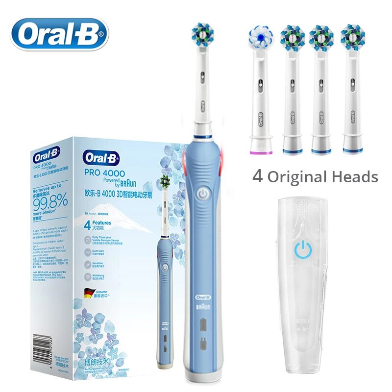 Oral-B Pro 4000 LBlue, 4 головки