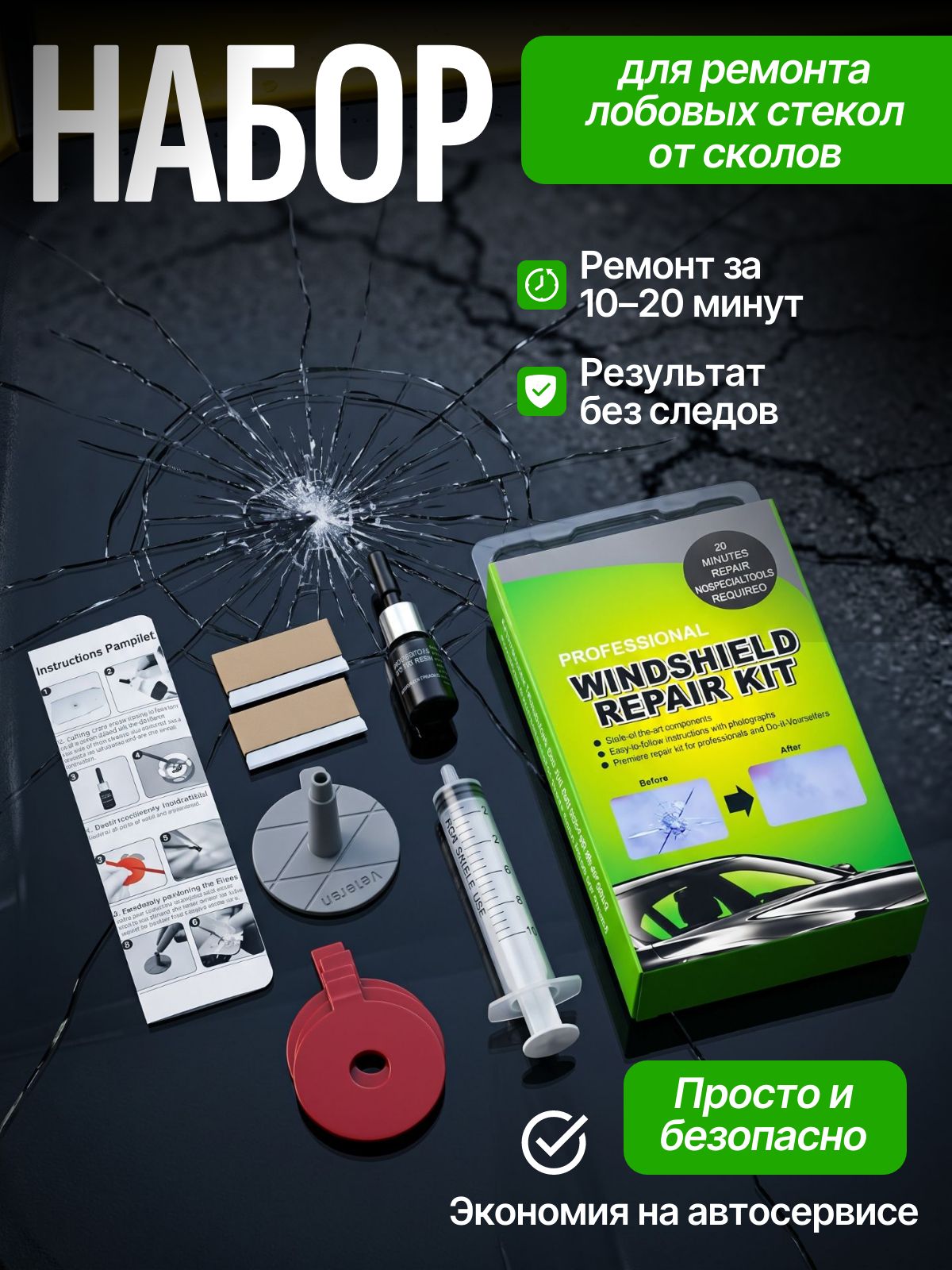 Клей для лобового стекла автомобиля, набор для ремонта лобового стекла автомобиля