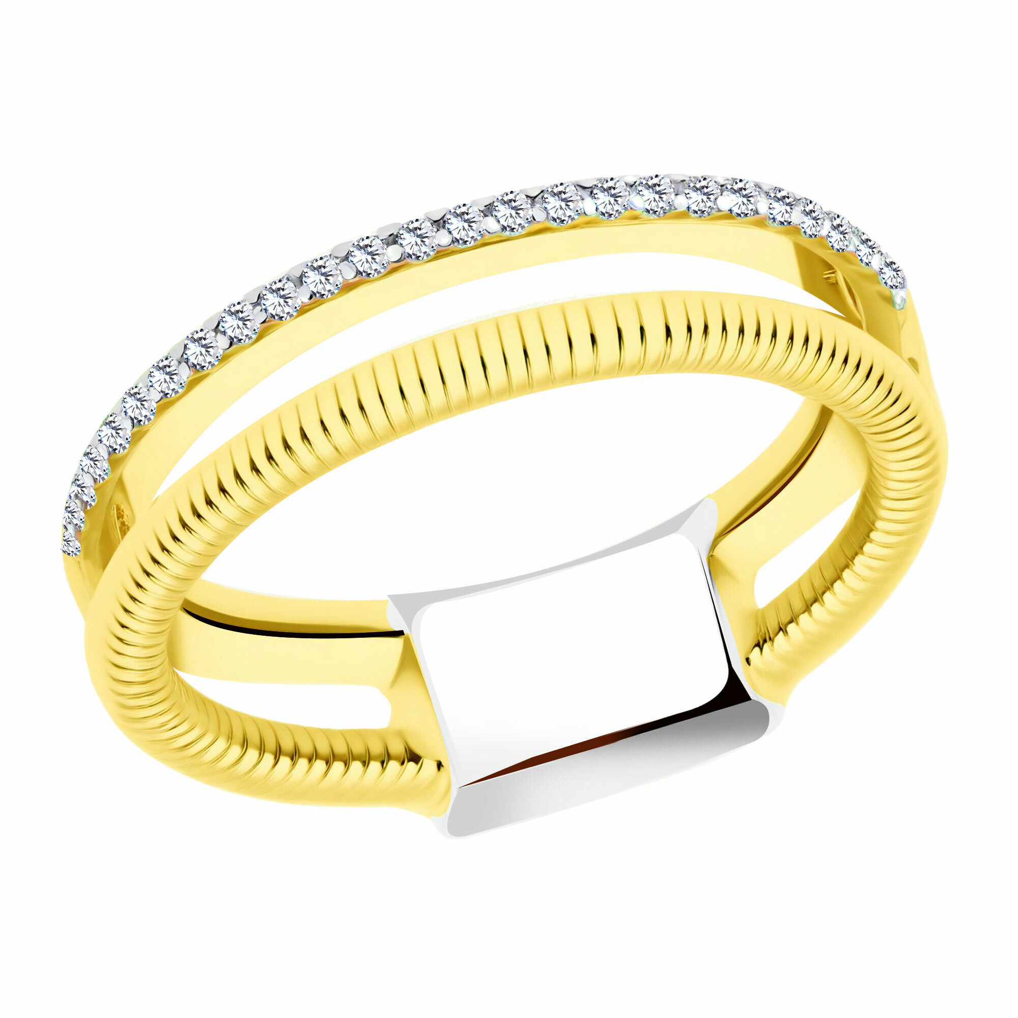 Кольцо Diamant online, серебро, 925 проба, золочение, фианит
