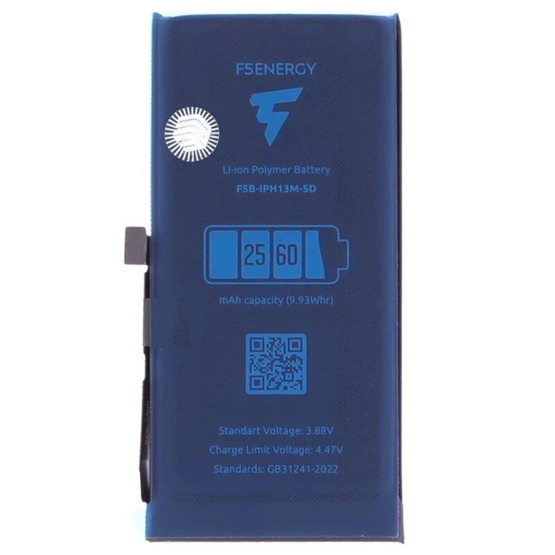 Аккумулятор для Apple iPhone 13 mini (F5ENERGY) (усиленный) (2560 мАч) (SPECIAL EDITION) (с верификацией) + двухсторонний скотч