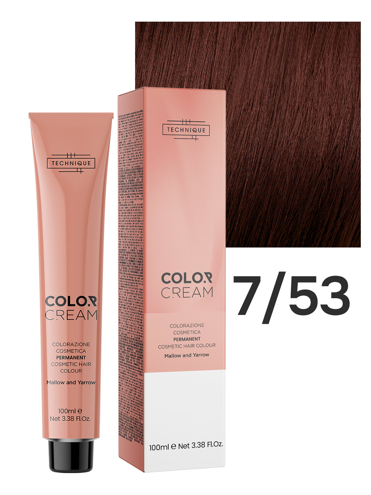 Крем - краска для волос профессиональная Technique Color Cream Permanent Cosmetic Hair Colour 7.53 Русый Махагоново-золотистый, 100 мл