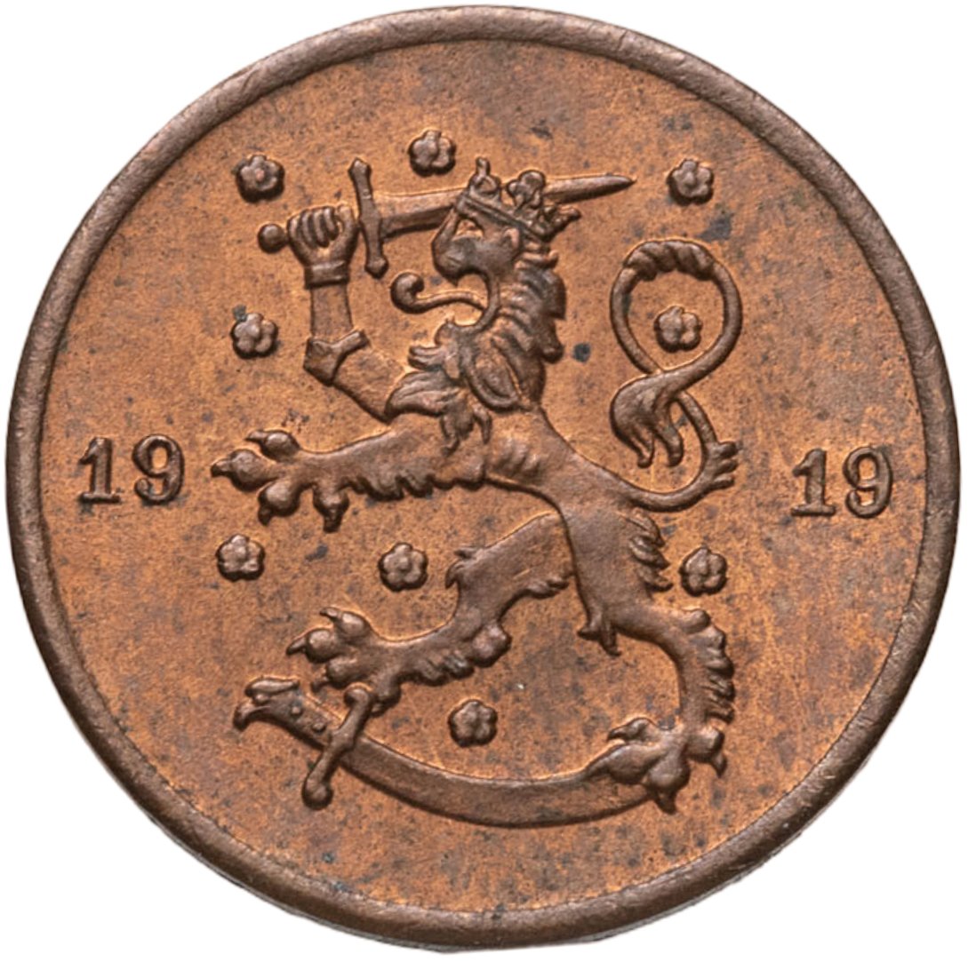 Финляндия 1 пенни penny 1919, Медь, в сохранности UNC