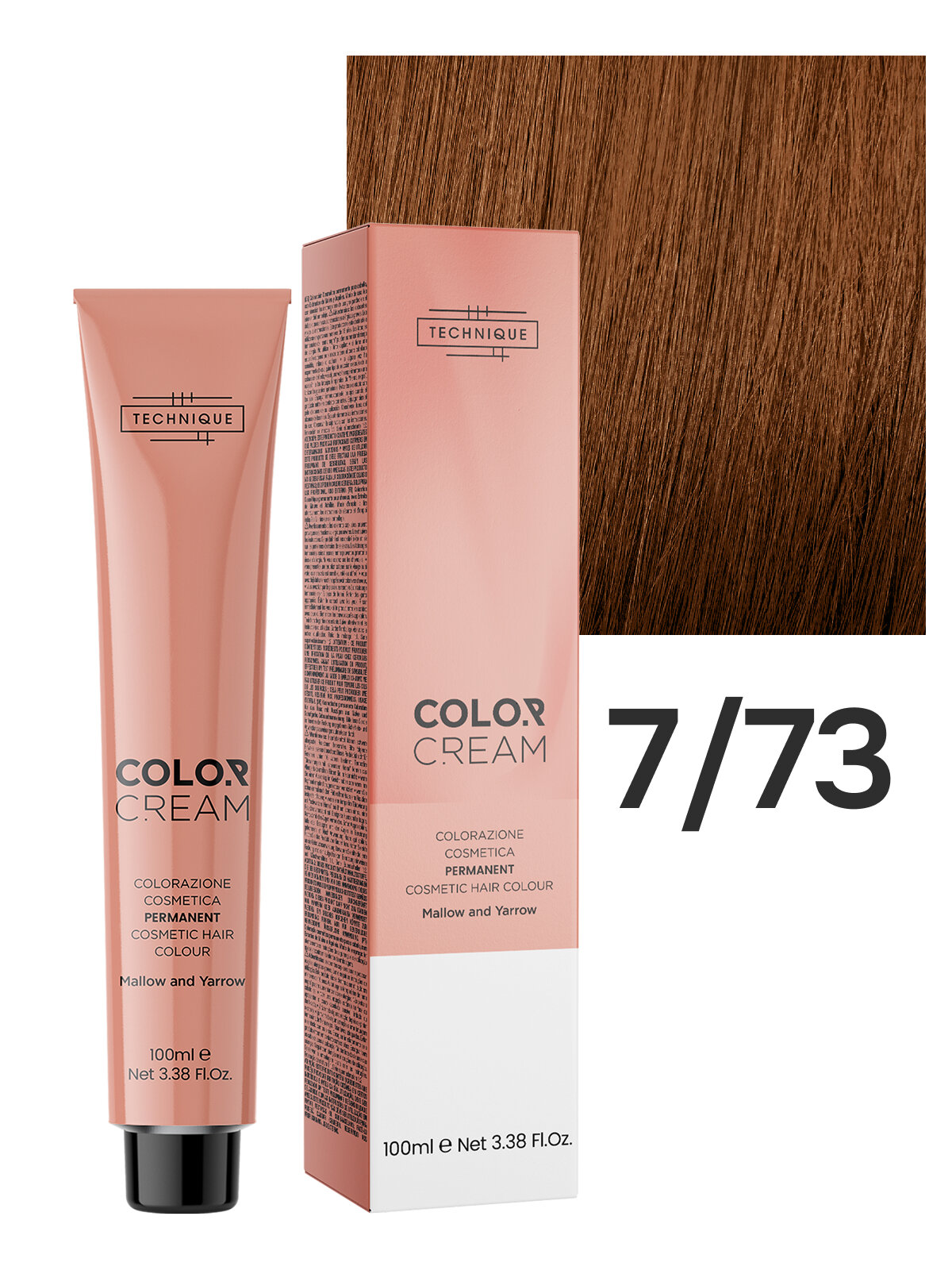 Крем - краска для волос профессиональная Technique Color Cream Permanent Cosmetic Hair Colour 7.73 Русый Коричнево-золотистый, 100 мл