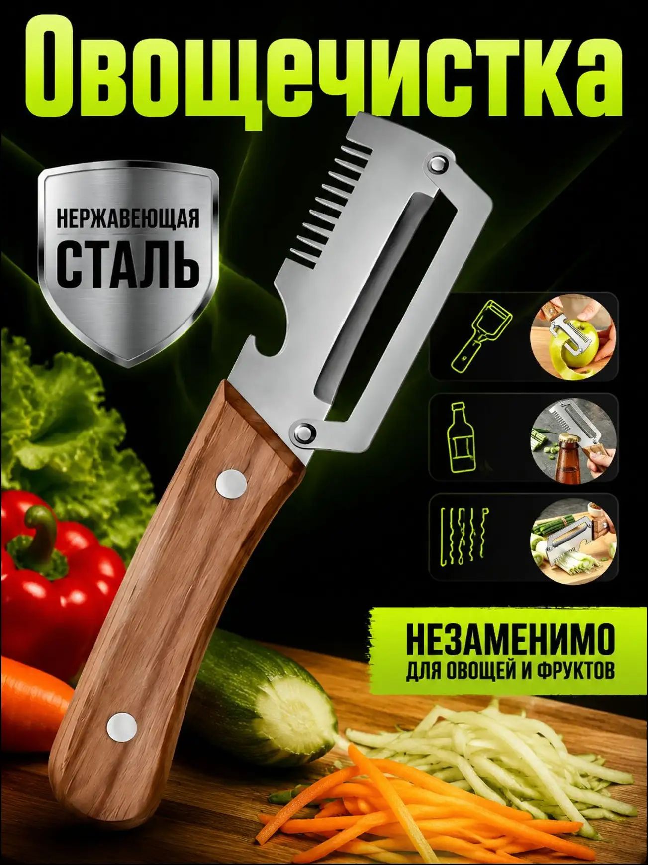 Овощечистка 3 в 1 металлическая