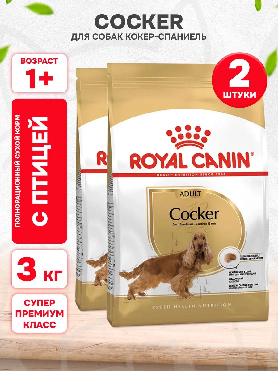 Корм сухой Royal Canin Cocker Adult для взрослых собак кокер-спаниель, 3 кг х 2 шт