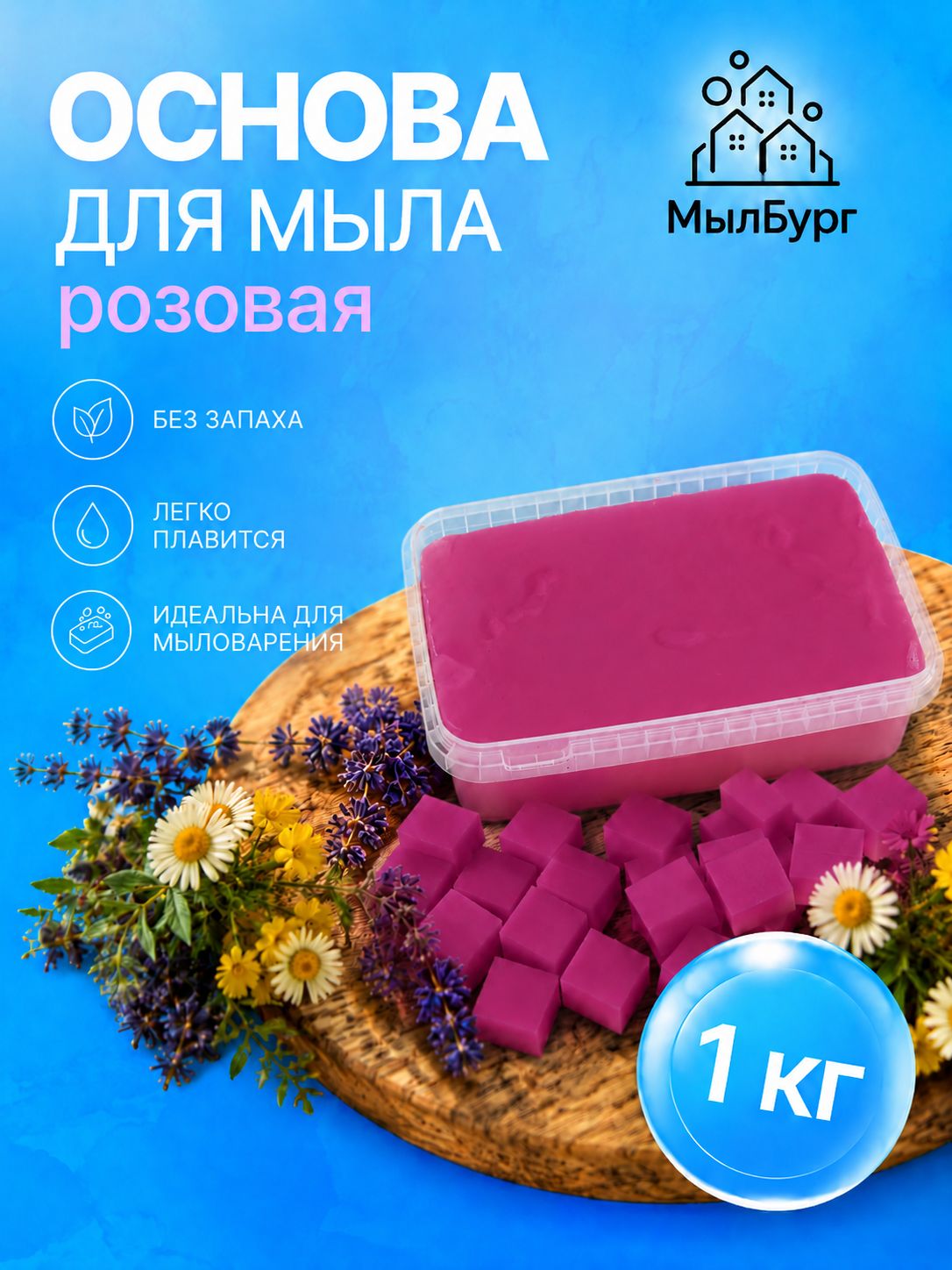 Мыльная основа розовая. Универсальная база для мыловарения - 1 кг