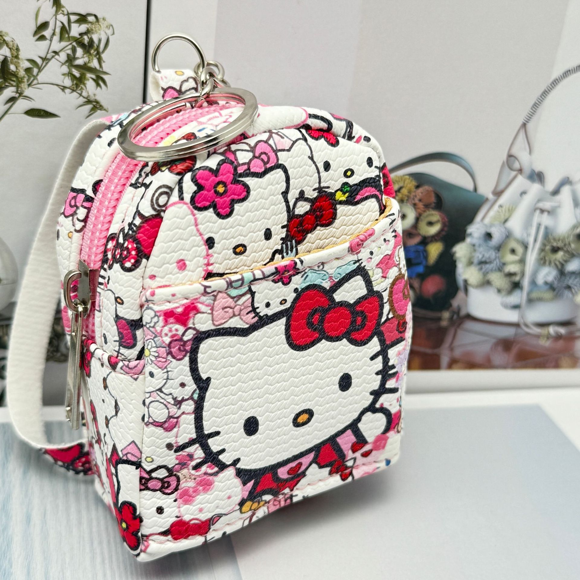 Сумка для беспроводных наушников Hello Kitty, мини-рюкзак, холст, полиэстер, 10x5x10 см, 0. XX кг, лёгкая