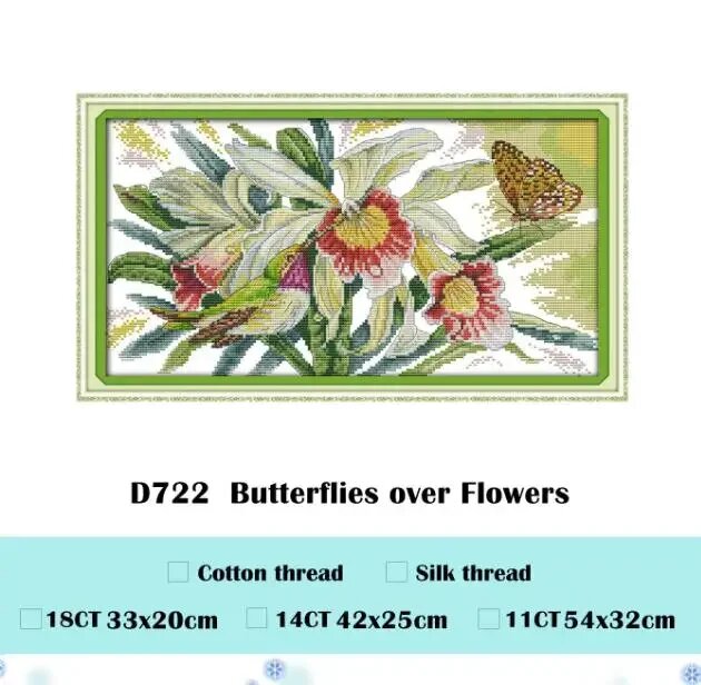 Набор для вышивки крестом "Butterflies over Flowers", 14ct, синий