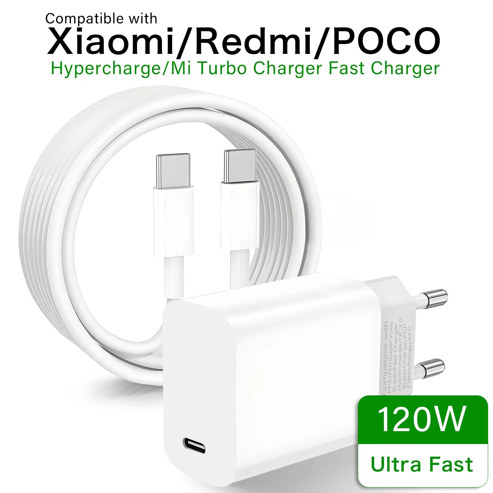 Быстрое Зарядное Устройство Mi Turbo 120W Для Xiaomi 17, 15, 14, MIX, Flip, Fold, C cable 1m only