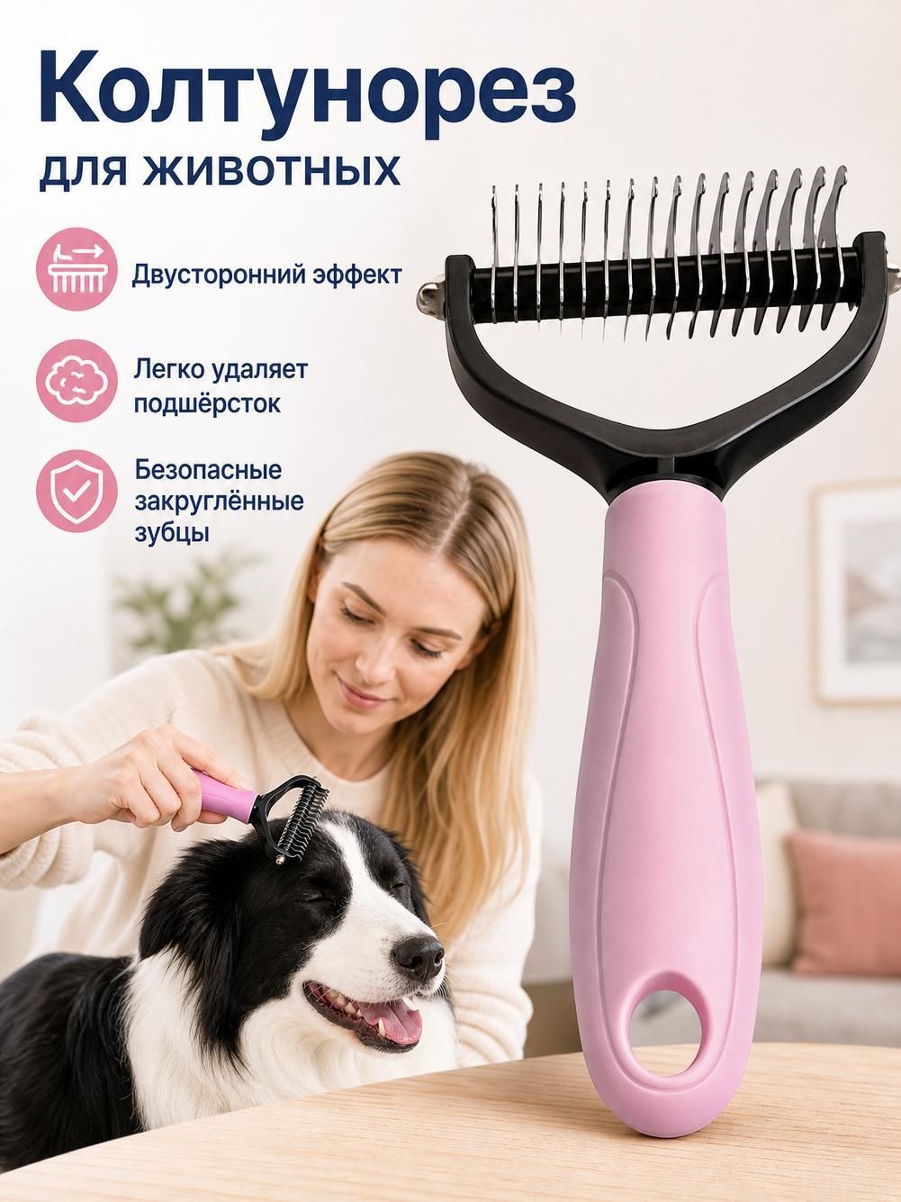 Колтунорезка для собак и кошек двусторонняя, дешеддер расческа вычесывания шерсти удаления колтунов у домашних животных, микс цветов