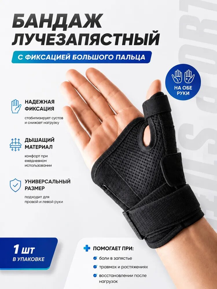 Ортез на большой палец руки с пластиной, фиксатор лучезапястный универсальный для левой и правой кисти