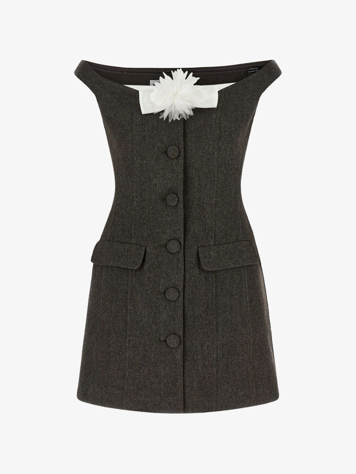 Платье Self-Portrait Brown off-shoulder collar mini dress