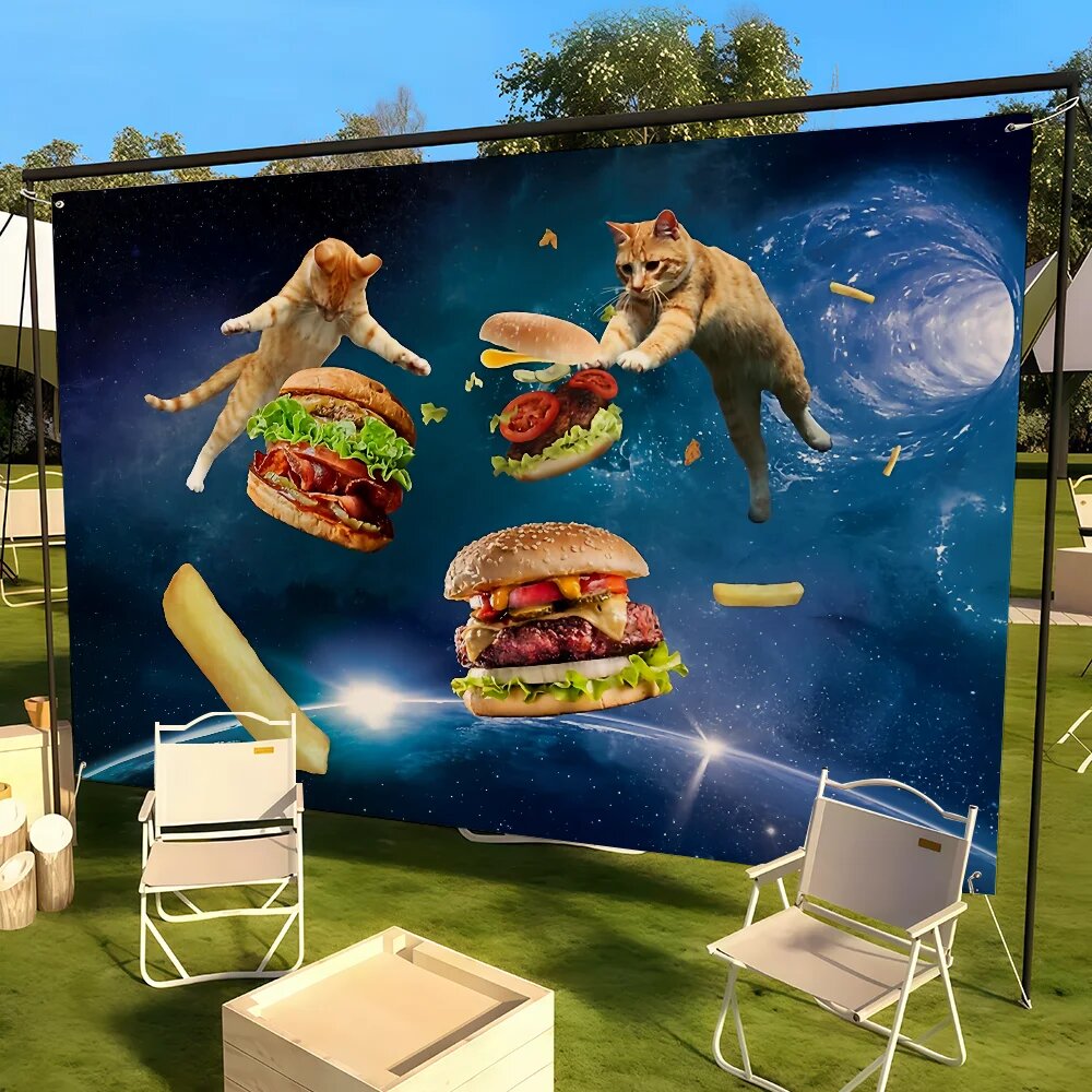 Флаг с изображением космического кота, короткий плюш QZ90x150CM, 1