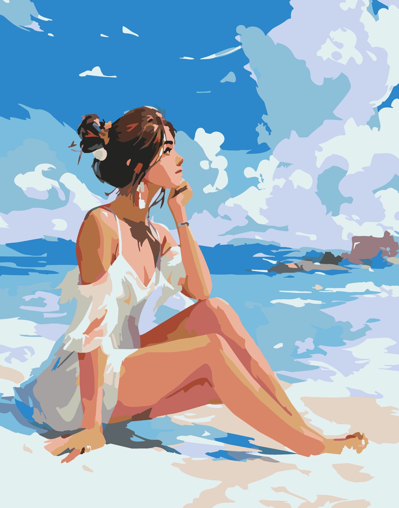 Картина по номерам, 40 x 50, девушка на берегу моря