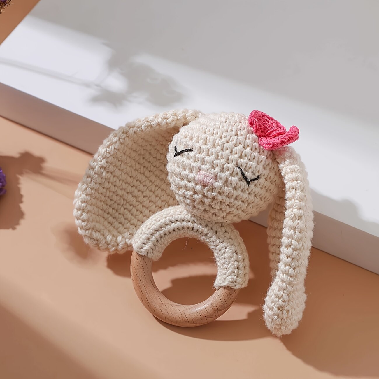 Вязаная успокаивающая игрушка для сна с колокольчиками, ручная работа, модель «Большие уши», объёмный милый дизайн, развивает слух и координацию движений
