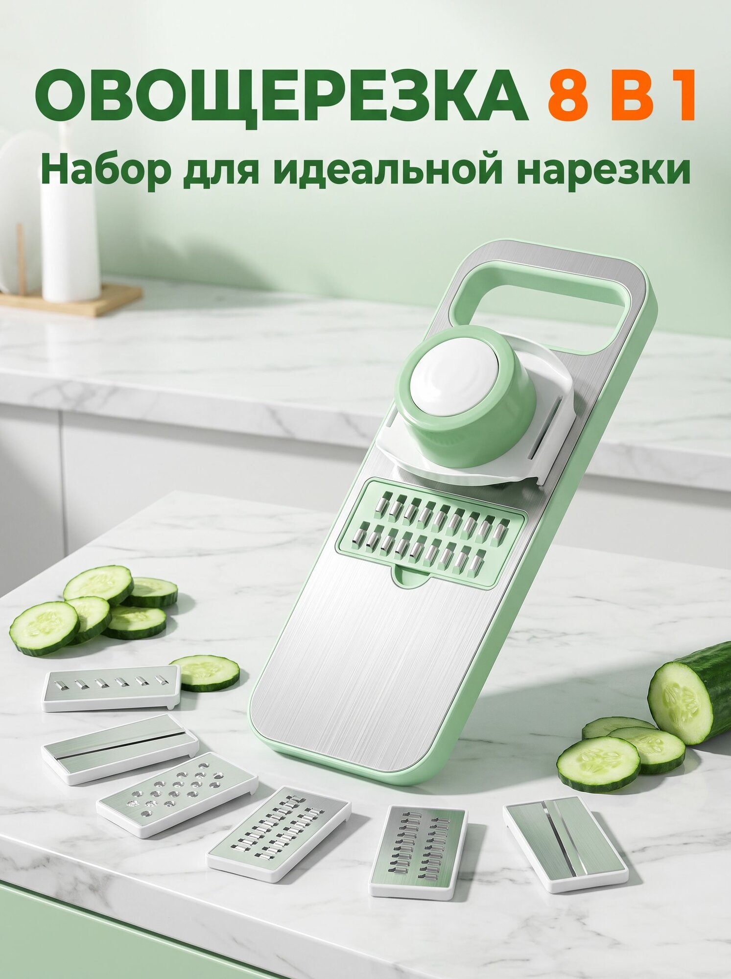 Терка для корейской моркови и для овощей, слайсер, шинковка с 6 насадками 28x10.5cm