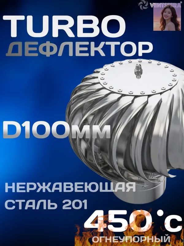 Турбодефлектор ТДО-10, D100mm, нержавеющая сталь 210, огнеупорный