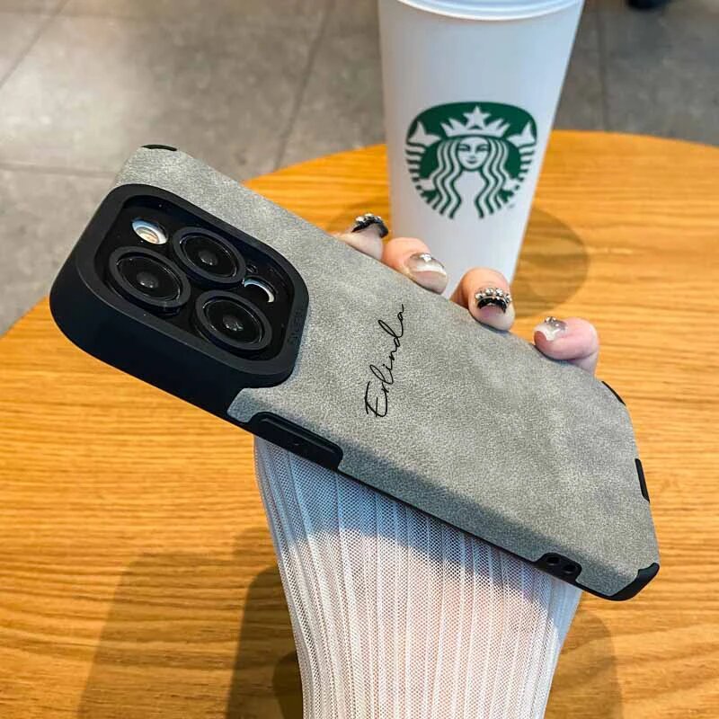 Роскошный кожаный чехол с индивидуальным именем Темно-зеленый, light gray 2, for iphone13 Pro Max
