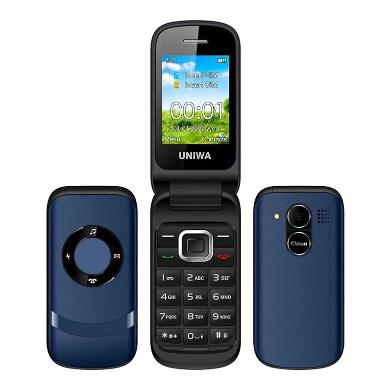 Новый UNIWA F6M 2.4-дюймовый GSM телефон-раскладушка с Черный, Russian Keyboard, Голубой, Blue