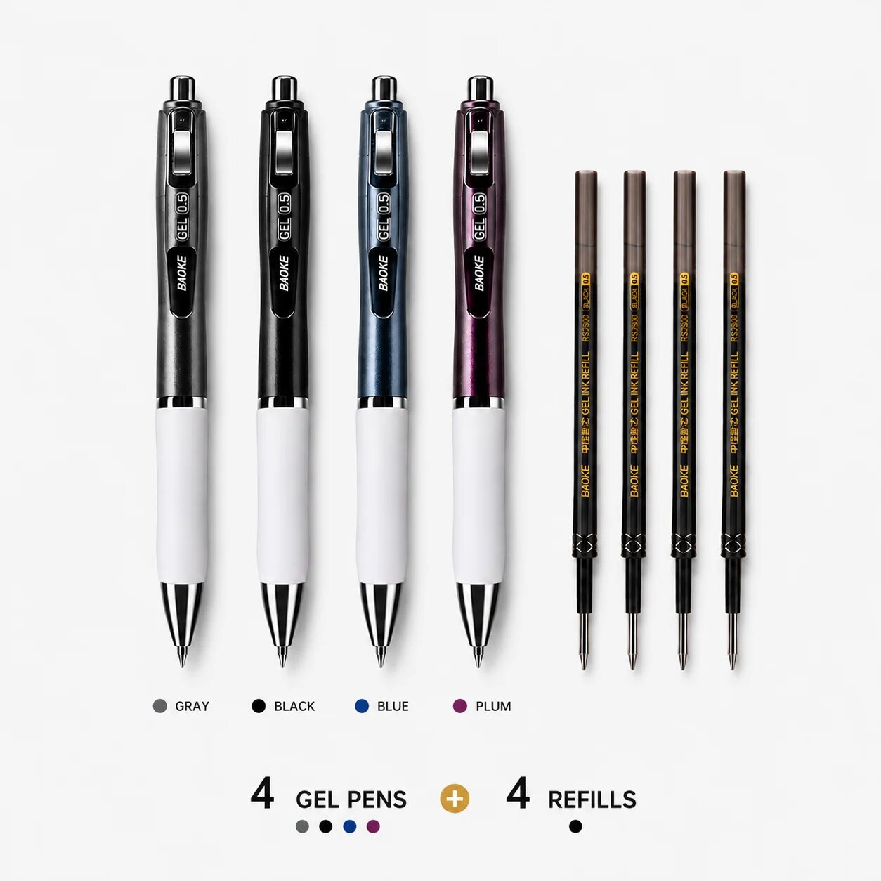 Набор гелевых ручек BAOKE, 4 цвета 0.5mm Black Ink, 4 Pen Set