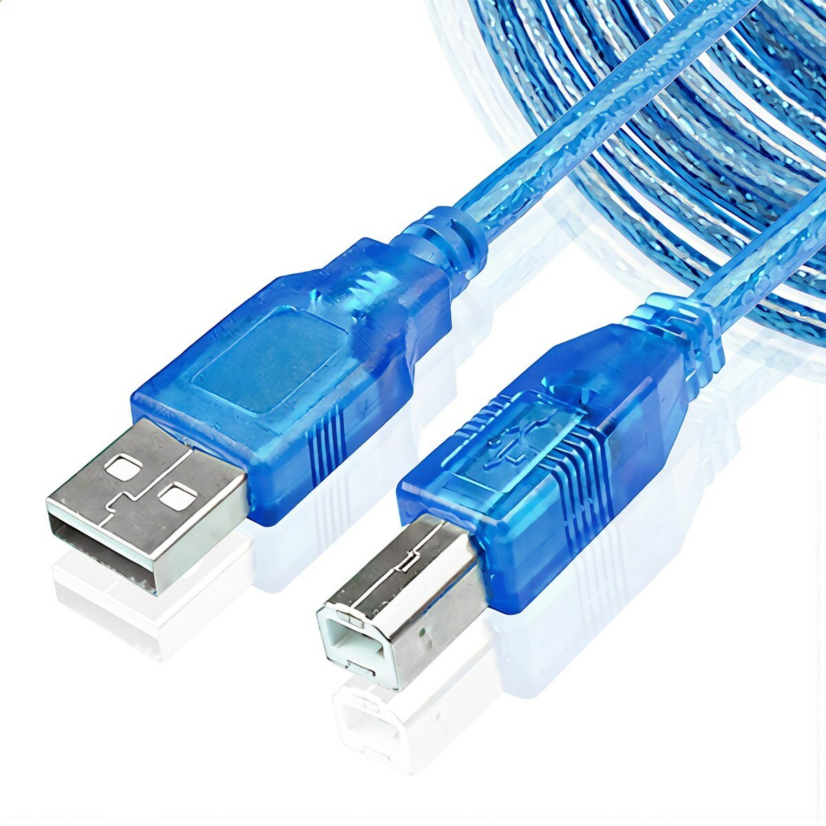Кабель для принтера USB 2.0 прозрачный синий 0.3 метра двойная экранировка встроенный ферритовый сердечник высокая прочность длительный срок службы без поломок