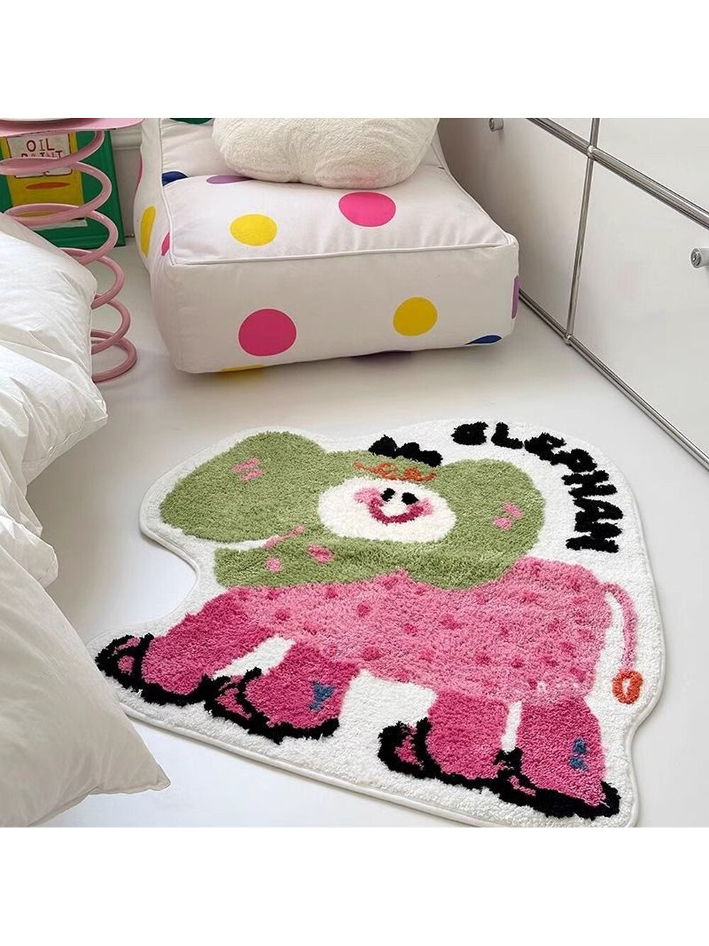 Ковёр квадратный 90x90 см с рисунком слона, из полиэстера, бежевый, анималистический дизайн