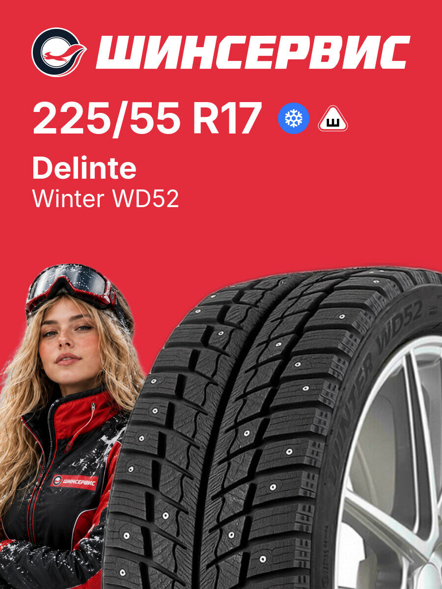 Зимняя шипованная шина Delinte Winter WD52 225/55 R17 97 T, зимняя автомобильная резина