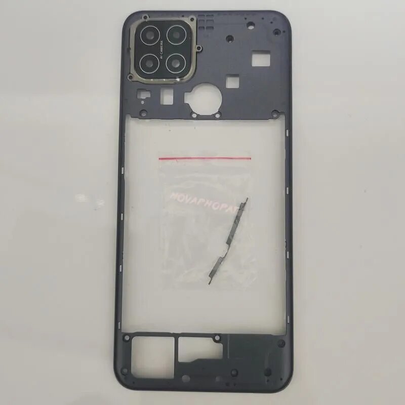 Средняя часть корпуса (рамка) для OPPO A15 / A15S / A35 ( CPH2185 / CPH2179 ) с объективом камеры и боковыми кнопками Черный
