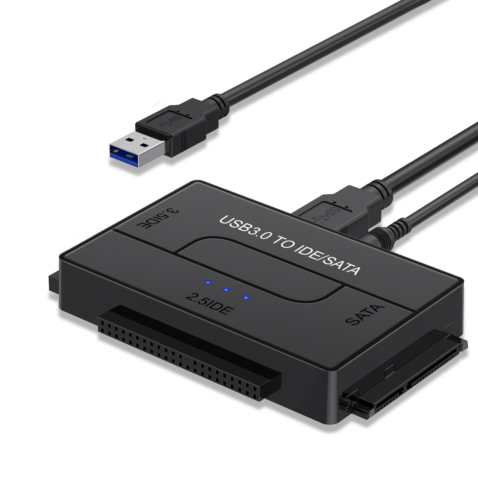 Переходник USB 3.0 на SATA/IDE для жестких дисков HDD/SSD 2.5/3.5 дюйма, внешний адаптер-конвертер, цвет: черный
