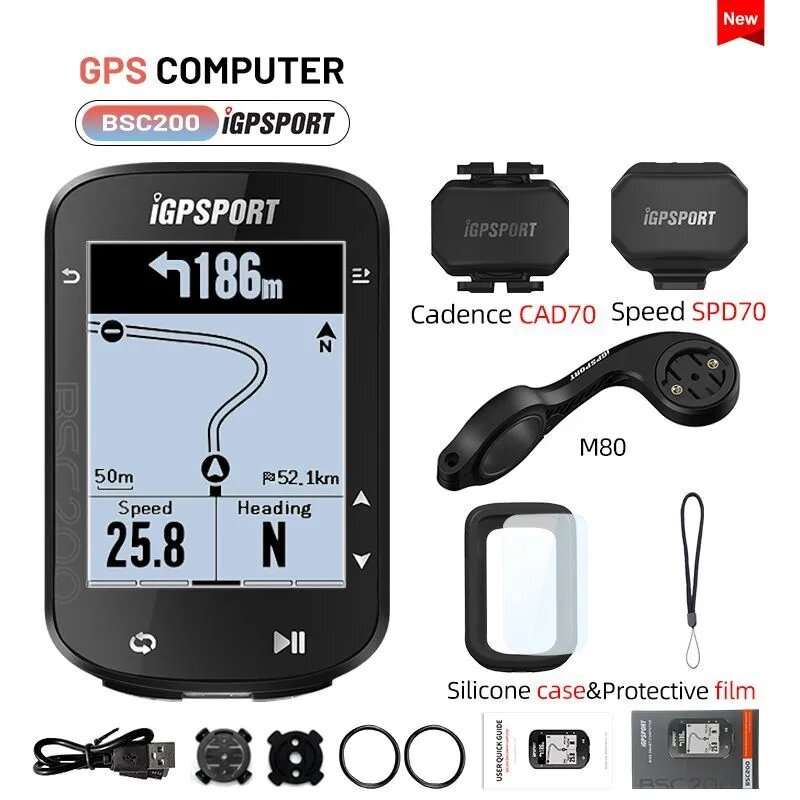 IGPSPORT BSC200, велокомпьютер GPS, беспроводной компьютер Bluetooth, включая +M80+CAD70+SPD70