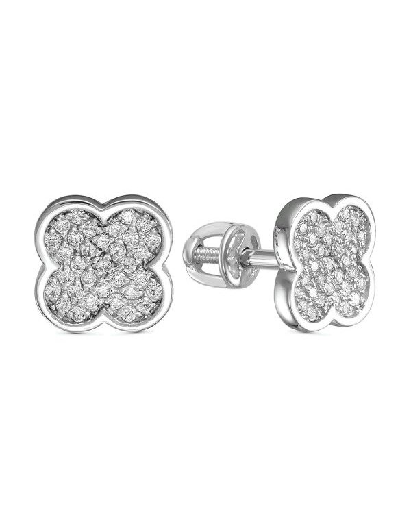 Серьги пусеты серебро, 925 проба, родирование, фианит